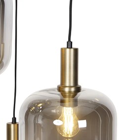 Designová závěsná lampa černá se zlatou s kouřovým sklem 3-světlo - Zuzanna