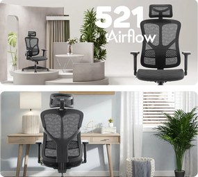 Ergonomická síťovaná kancelářská židle MOSH Airflow 521 – černá
