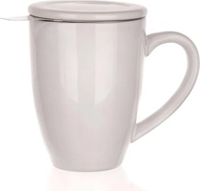 Banquet Keramický hrnek s víčkem a nerezovým sítkem BONNET 350 ml bílý