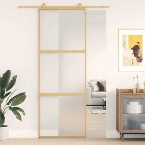 Posuvné dveře zlaté 76 x 205 cm mléčné ESG sklo a hliník 155151