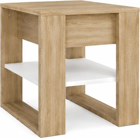 konfereční stolek, s odkládací policí, dřevo, 56x54x46 cm, dub sonoma/bílá, Dekorino KS20260005