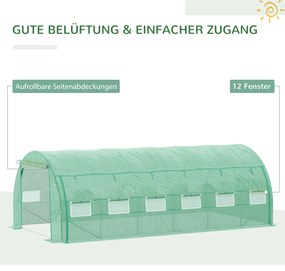 Outsunny polytunelový skleník 6x3x2m s UV ochranou, průchozí, rolovací kryty z trubkové oceli, zelený | Aosom.de