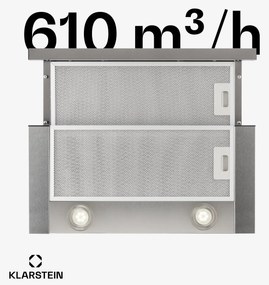 Klarstein Vinea, digestoř, 60 cm, vestavná, 610 m³/h, plochá konstrukce, stříbrná