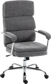 HOMCOM ergonomická kancelářská židle z chenillu s polstrovanými loketními opěrkami, nastavitelná výška a sklon, 360° otočná, šedá | Aosom