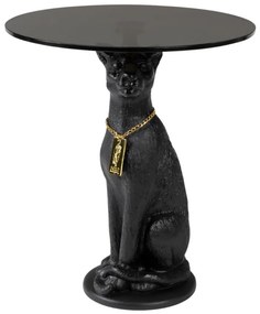 OnaDnes -20% Černý odkládací stolek Bold Monkey Proudly Crowned Panther 40 cm se skleněnou deskou