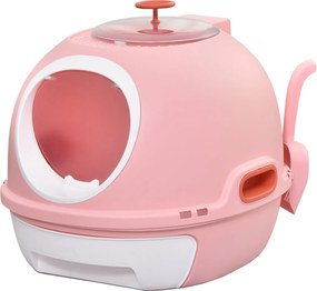 PawHut Toaleta pro kočky s přenosným záchodem, sklápěcí dvířka a okno + lopatka, rozměry 47L x 55W x 44H cm | Aosom