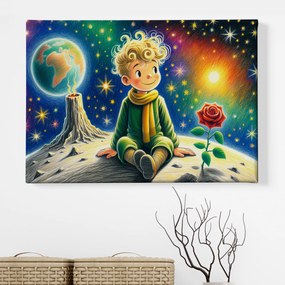 Obraz na plátně - Malý princ sedí zamyšlený na své planetce FeelHappy.cz Velikost obrazu: 150 x 100 cm