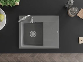 Mexen Ben, 1-komorový granitový dřez 600x500x190 mm, levý+ chromový sifon, šedá, 6522605000-71
