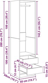 vidaXL Marketos Šatní skříň se zásuvkami betonově šedá 50x50x200 cm kompozit