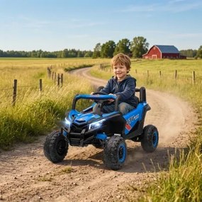 AIYAPLAY 12V elektroauto pro děti, funkce dálkového ovládání, pás, klakson, LED světla, USB port, pro 3-5 let, Modrá