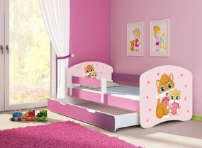 Dětská postel - Koťátka 2 180x80 cm + šuplík růžová