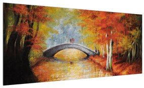 Podzimní obraz mostu přes říčku (100x40 cm)