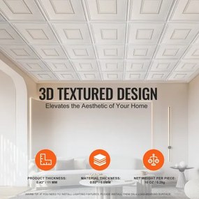 Stropní dlaždice 12-balení 24 × 24 V PVC Snadná instalace Bílá geometrická