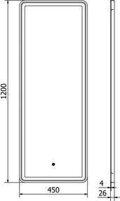 Mexen Coro osvětlené koupelnové zrcadlo 45 x 120 cm, LED 6000K, proti zamlžení, černý rám - 9817-045-120-611-70