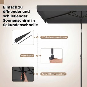 Costway Slunečník Obdélníkový s úhlem sklonu 30° Ohebný – 200 × 130 cm, šedá