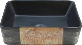 Umyvadlo na desku černé a hnědé obdélník 46x35,5x13 cm keramika 155076