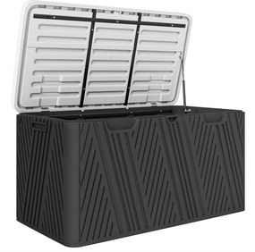 Outsunny 380L zahradní úložná lavice s plynovým pístem a 2 bočními držadly, voděodolná HDPE zahradní úložná sedačka, UV ochrana, 115x60x60 cm, černá …