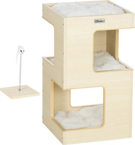 PawHut cat cave třípatrová skříňka pro kočky vnitřní domeček pro kočky s polštáři a hračkami z dubového dřeva 34x34x60 cm pro milovníky koček | Aosom…