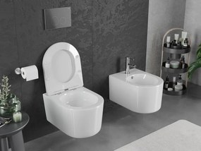 Mexen Sofia, závěsná WC mísa 490x360x355 mm, Rimless Tornádo + WC sedátko z duroplastu, bílá lesklá, 30540300T