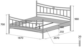 Nábytek ATIKA s.r.o. Kovová postel MARIANA 2 Povrchová úprava: na přání dle RAL, Rozměr: 200 x 200 cm