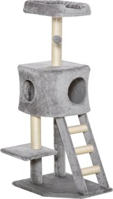 Škrabadlo PawHut stabilní s jeskyní a žebříkem 60 x 48 x 122 cm pro malé kočky ze sisalu ve světle šedé barvě | Aosom.de