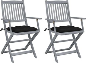 vidaXL Skládací zahradní židle s poduškami 2 ks masivní akáciové dřevo [3064507] Barva: Černá