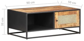 Konferenční stolek 90x50x35 cm hrubý mangovník přírodní rákos,  323143