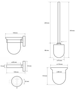 Sapho X-STEEL WC štětka závěsná, mléčné sklo, nerez mat XS301