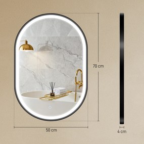 HOMCOM zrcadlo do koupelny s LED osvětlením 50x70 cm, nástěnné osvětlené zrcadlo s dotykovým spínačem, 3 barevná světla