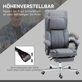 Kancelářská židle Vinsetto s 5 masážními režimy ergonomická kancelářská židle s funkcí polohování výškově nastavitelná podnožka vzhled lnu šedá