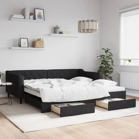 Válenda s přistýlkou a zásuvkami černá 100 x 200 cm textil 3197469