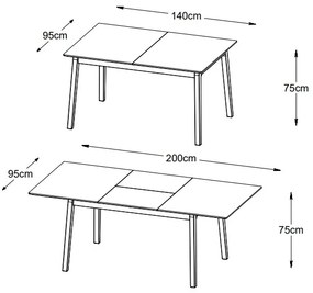 Rozkládací jídelní stůl Zabrina 140-200 cm kouřový dub