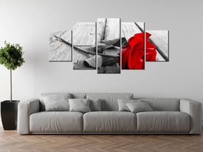 Gario Obraz s hodinami Červená růže - 5 dílný Rozměry: 150 x 70 cm