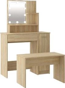 Toaletní stolek sada s LED dub sonoma kompozitní dřevo 3114117