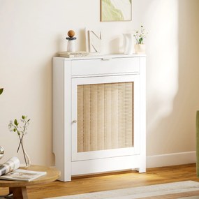 HOMCOM Kryt topení s výklopnými dveřmi a ratanem, prostor, boho design, pro obývací pokoj, ložnici, bílá