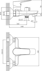 Aqualine Lotta LT610 vanová baterie nástěnná 150 mm páková