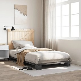 Rám postele s čelem šedý 100 x 200 cm masivní borové dřevo 3281563