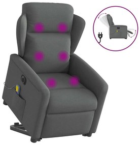 Elektrické zvedací masážní polohovací křeslo tmavě šedé textil 3303165
