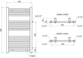 Mexen Mars, topné těleso 900 x 500 mm, 370 W, boční pravé a spodní připojení, bílá, W110-0900-500-00-20-S