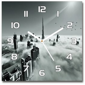 Wallmuralia Skleněné hodiny čtverec Mlha nad Dubajem 30x30 cm