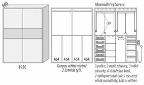 Domestav - Skříň s posuvnými dveřmi 195 cm, lamino dveře buk cink, bílé