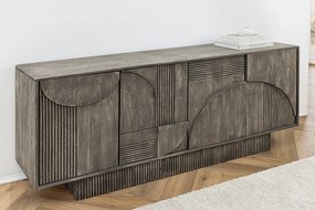 Designová 3D komoda z mangového masivu Art Deco kouřová šedá 170cm