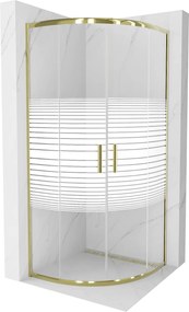 Mexen Rio, čtvrtkruhový sprchový kout 80(dveře)x80(dveře)x190 cm, 5mm čiré sklo s pásky, zlatý profil, 863-080-080-50-20