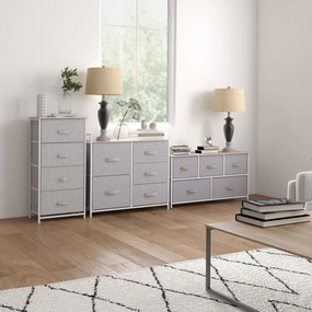 HOMCOM Komoda se 4 látkovými zásuvkami, úložný kabinet multifunkční pro ložnici, obývací pokoj a chodbu 45x30x92 cm šedá