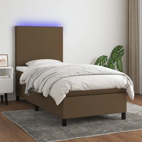 vidaXL Box spring postel s matrací a LED tmavě hnědá 90x190 cm textil