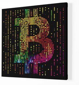 Obraz na plátně - Bitcoin barevné tečky FeelHappy.cz Velikost obrazu: 80 x 80 cm