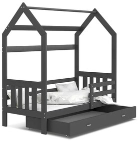 BabyBeds Dětská postel domeček se zábranou a úložným prostorem šedá Velikost postele: 190x80 cm, Barva šuplíku: Grafit