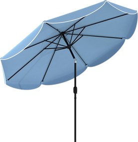 Outsunny 265 cm (2,65 m) zahradní slunečník — 3-polohový náklon, klička, ozdobný volán, voděodolný — světle modrý | Aosom
