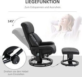 Televizní křeslo HOMCOM s funkcí polohování, hluboké čalounění, vysoký opěrák a područky, otočné o 360°, imitace kůže, 76L x 80W x 102H cm, černá