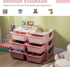 HOMCOM Plastový úložný box, úložný prostor na hračky, 6 zásuvek, organizér na hračky, komoda do dětského pokoje, růžová | Aosom